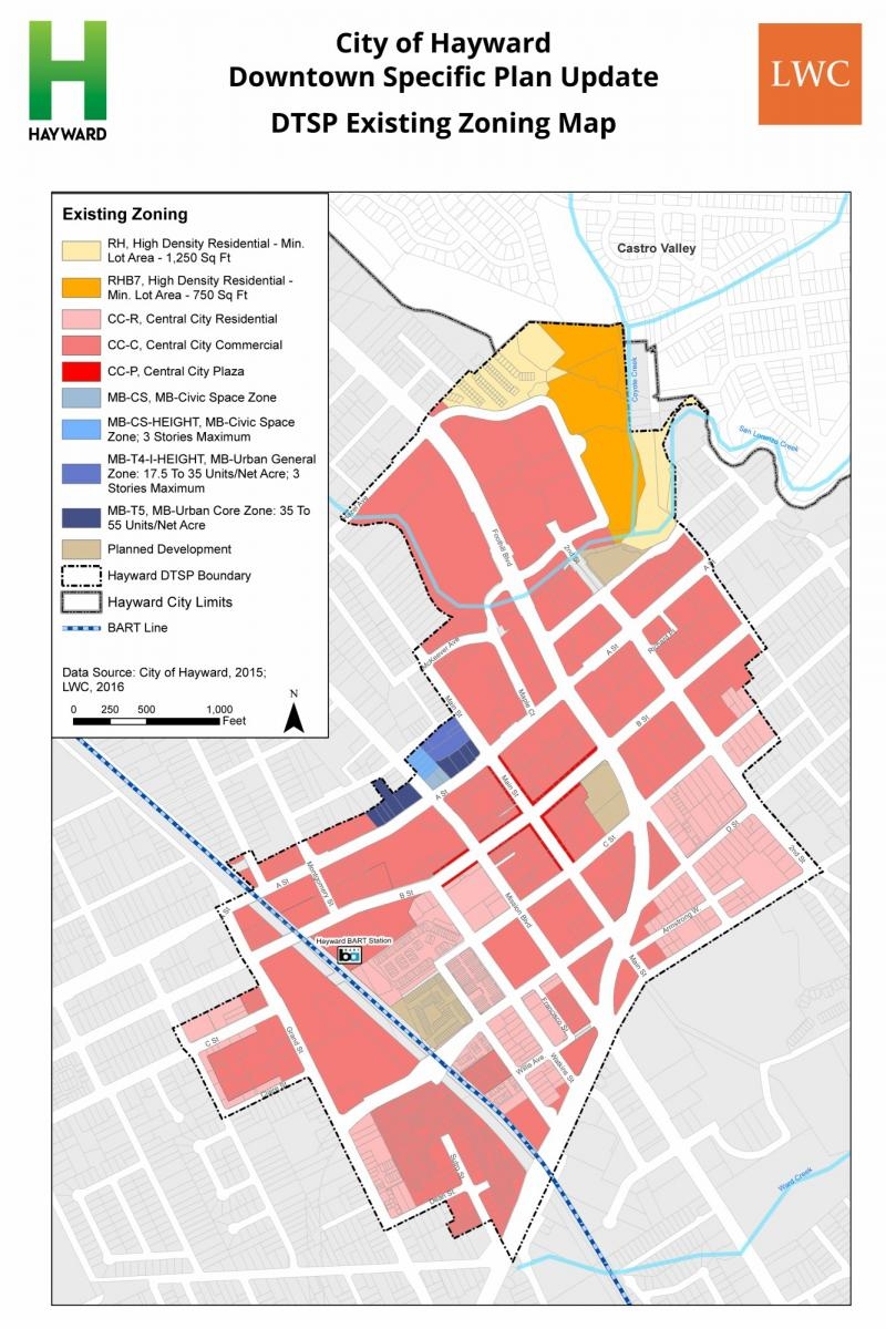 Downtown Specific Plan Existing Zoning Map City Of Hayward Official